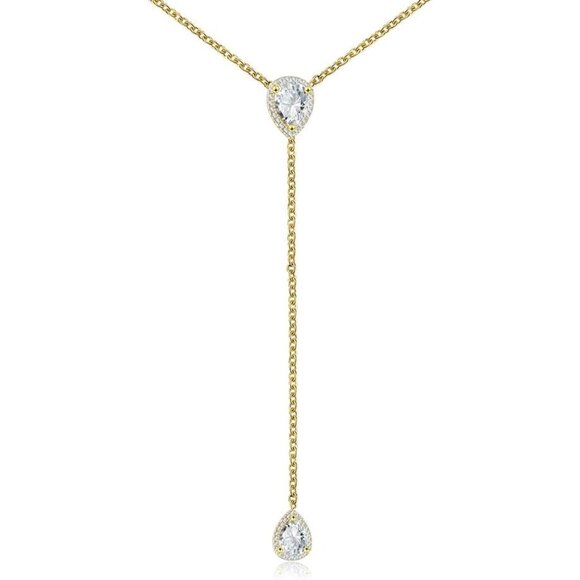 Other | Cz Pear Drop Lariat Necklace 16 With 275 Y Drop Adjustable 3 ...